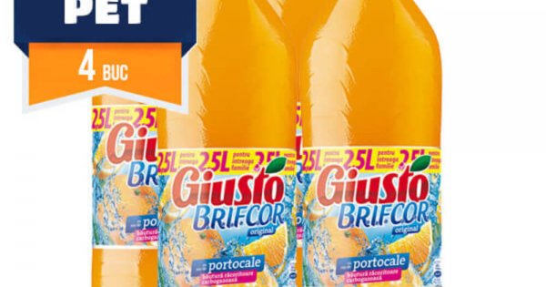 Bax 4 Sticle Suc Brifcor Giusto, 2.5 L, PET, Suc Citrice, Suc Portocale ...