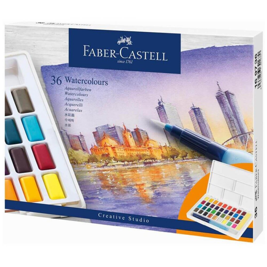 Acuarele cu Pensula si Rezervor Apa Faber-Castell Creative Studio, 36 ...