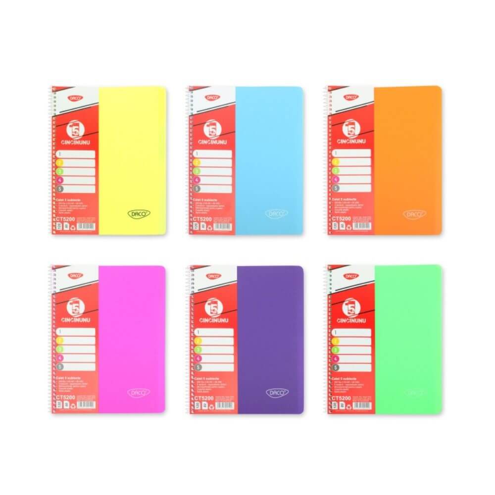 Caiet A4 Universal DACO, 200 File, Spiralat, 70 g/m², Coperta Plastic ...