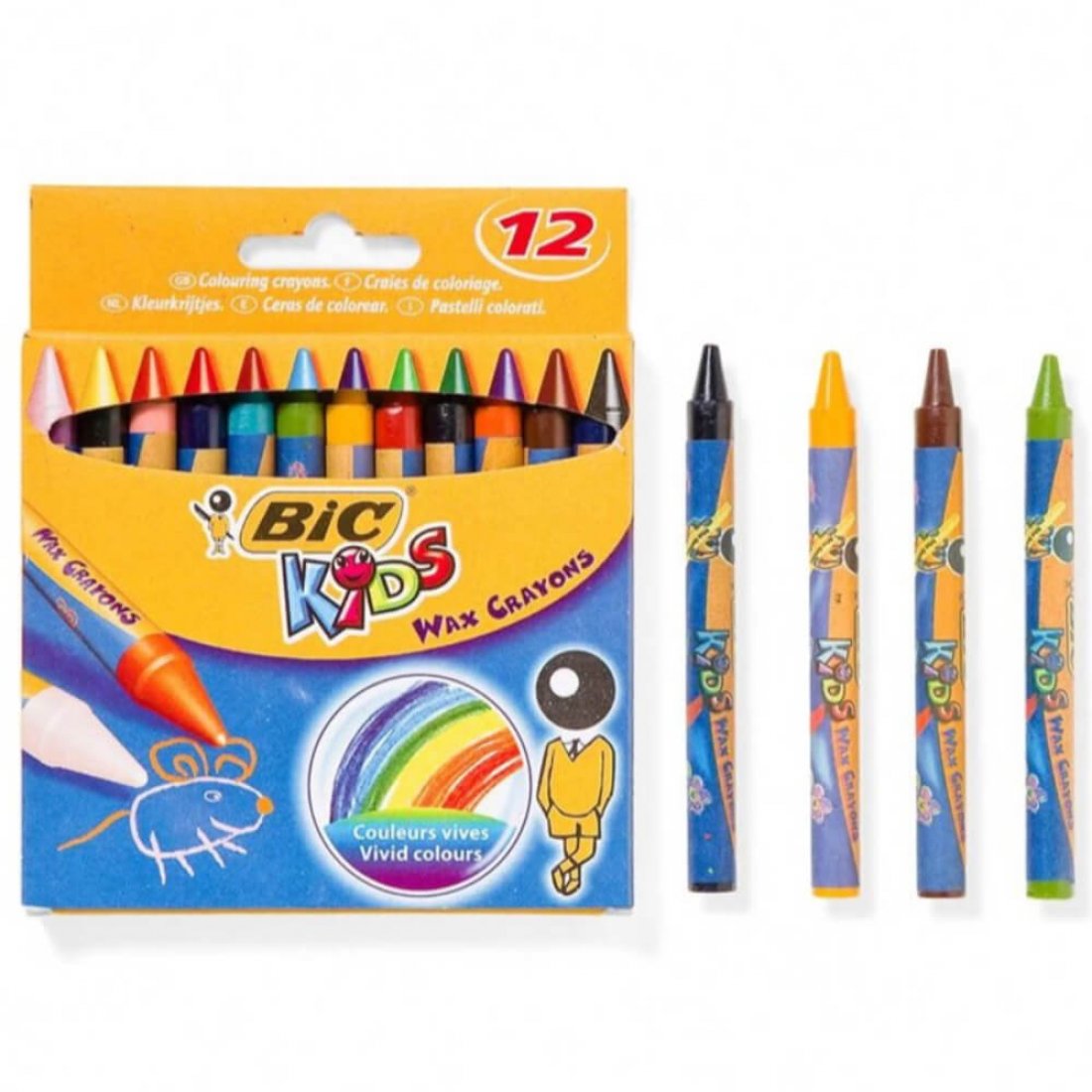 Creioane Cerate Plastifiate BIC Wax Crayons, 12 Buc/Set, Culori ...