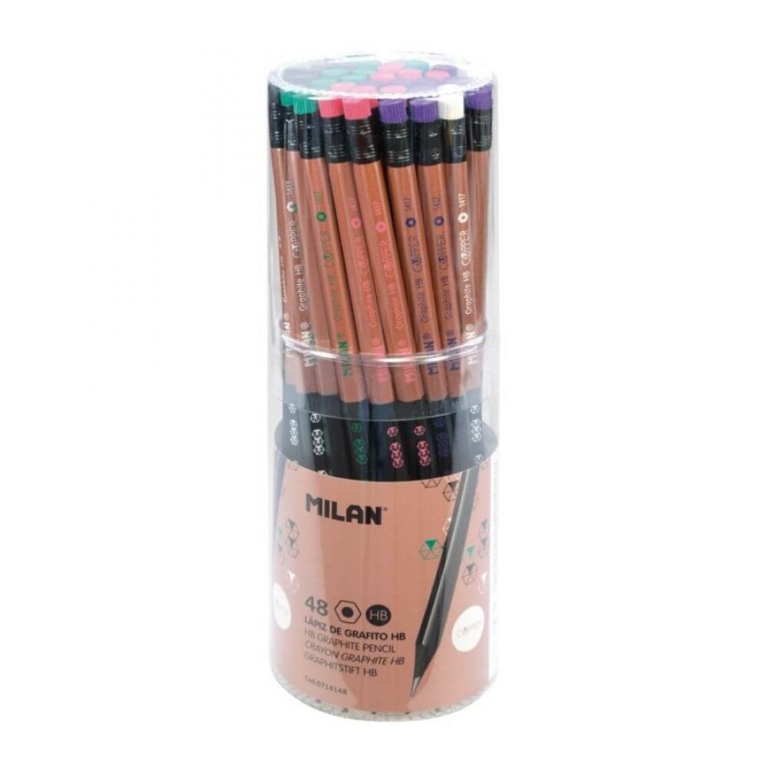 Set 48 Creioane Grafit MILAN Copper, Mina HB, Corp de Lemn Hexagonal ...