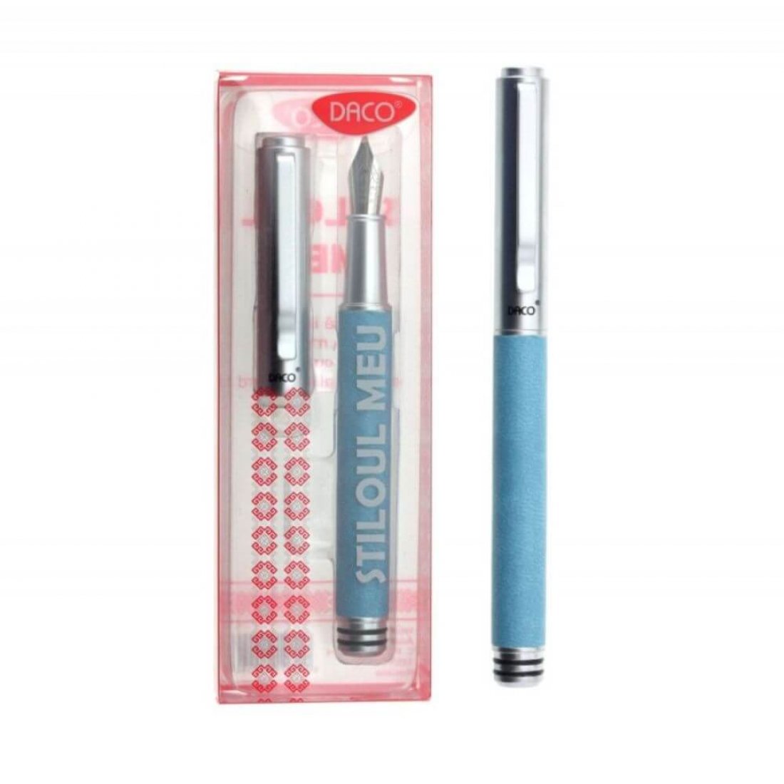Stilou DACO Metalic, Penita Iridium, Albastru Deschis, Cerneala ...