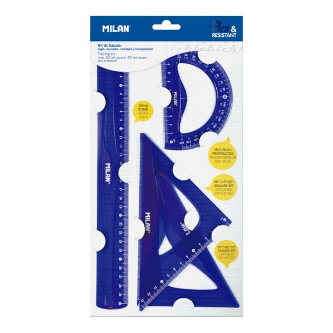 Set Geometrie Milan: Liniar 30 cm, Echer 13 si 17 cm, Raportor 10 cm ...