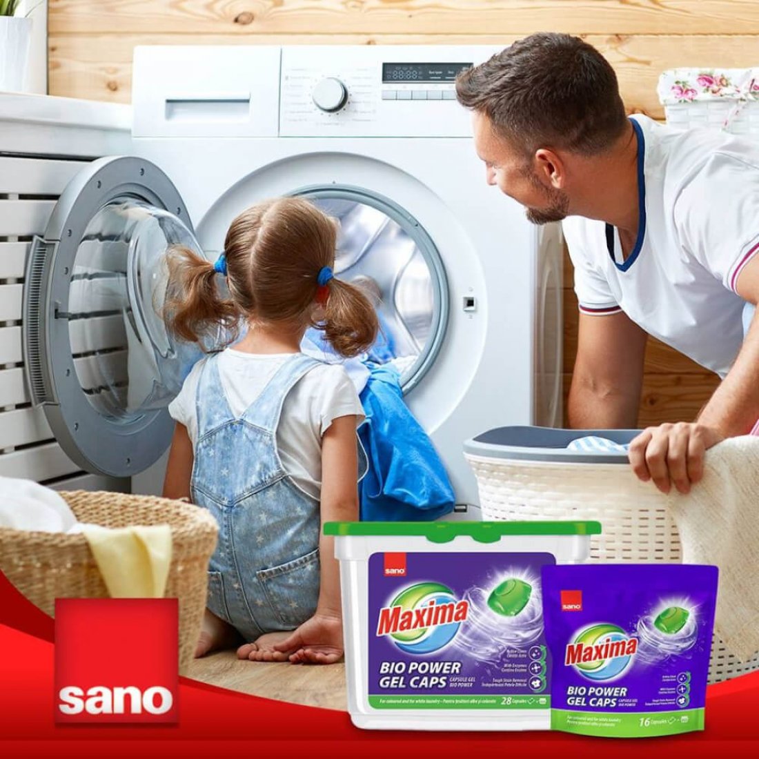 Set 28 Capsule Detergent Gel SANO Maxima Bio Power, Haine Albe si ...