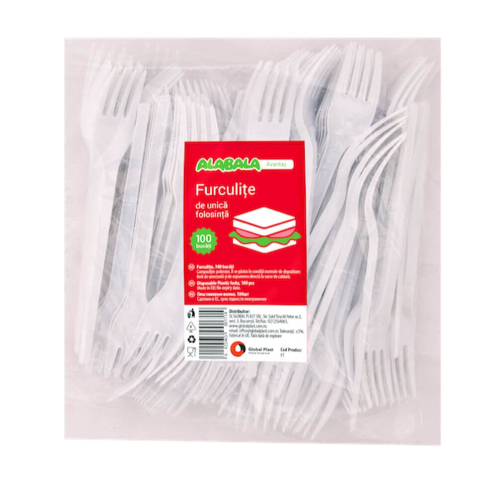 Furculite de Unica Folosinta din Plastic, 100 Buc/Bax, Culoarea Alba ...
