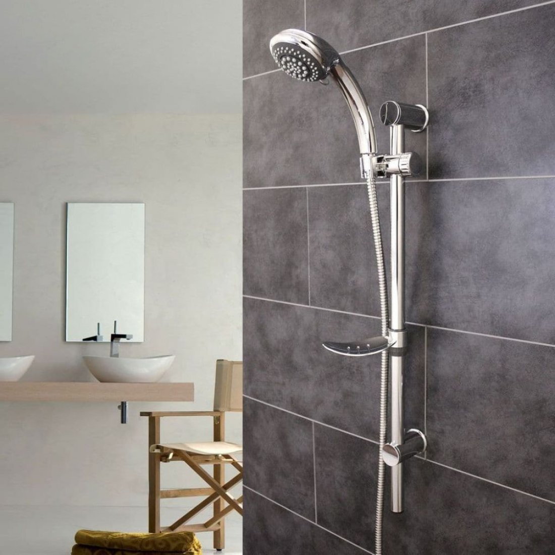 Bara pentru Dus cu Savoniera Sanobi, 60 cm, Inox, Bara de Dus, Suport ... Bara pentru Dus cu Savoniera Sanobi, 60 cm, Inox, Bara de Dus, Suport ...