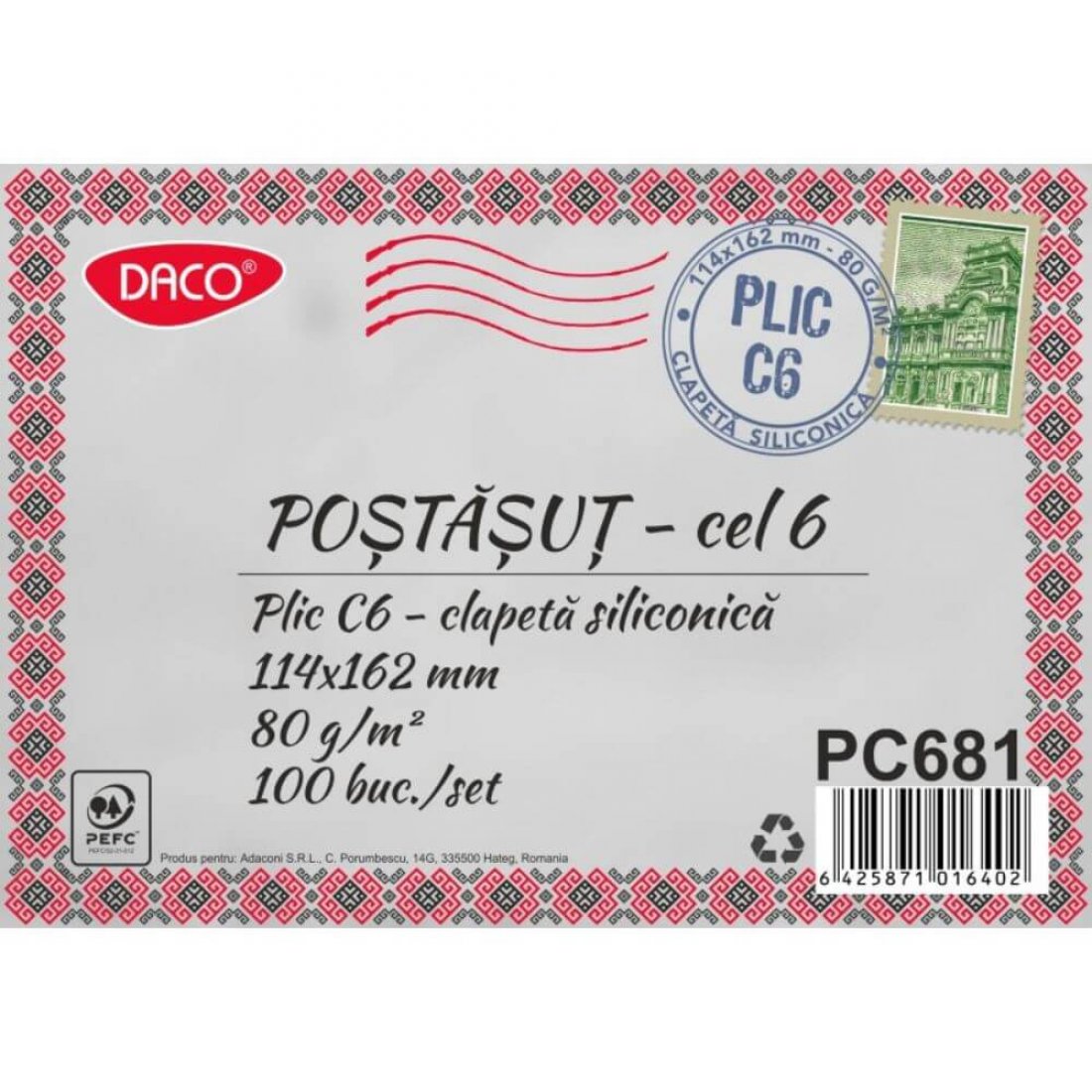 Plic Siliconic Daco, C6, 114x162 mm, 100 Buc/Set, Alb, Lipire ...