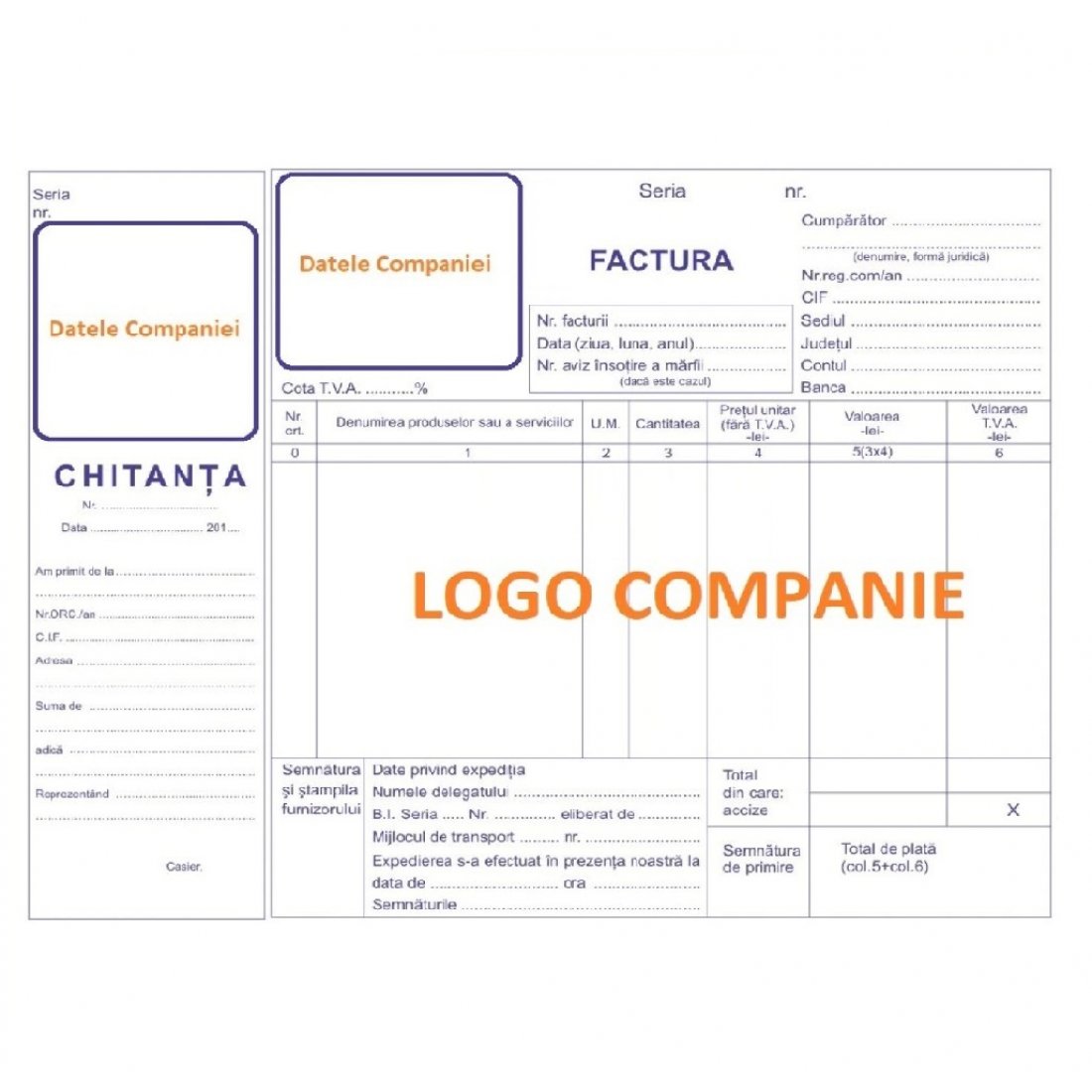 Facturi Personalizate A5 in 3 Exemplare, 50 Seturi/Carnet, Tipar 1+0 ...