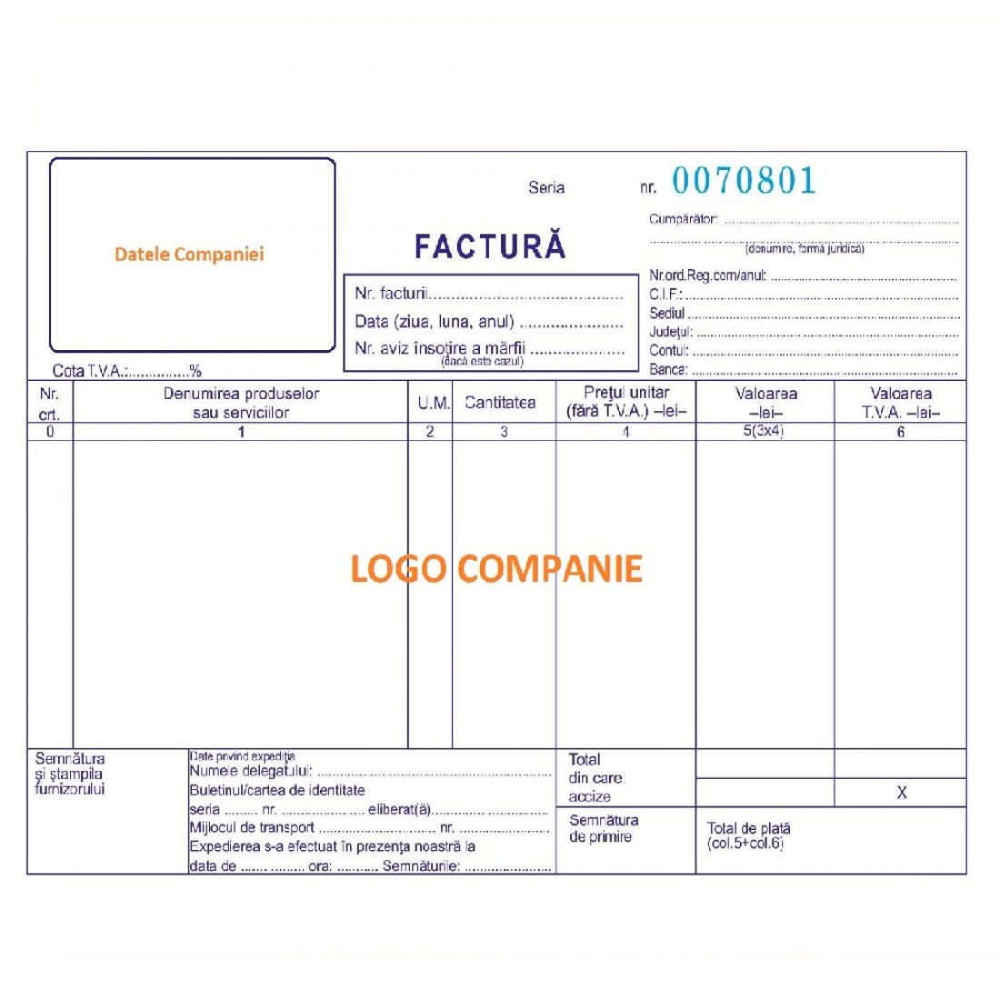 Facturi Personalizate A5 in 3 Exemplare, 50 Seturi/Carnet, Tipar 1+0 ...