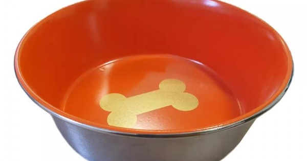 Castron 4 Dog Inox, Interior Portocaliu, Antiderapant, 900 ml, 16 cm ...