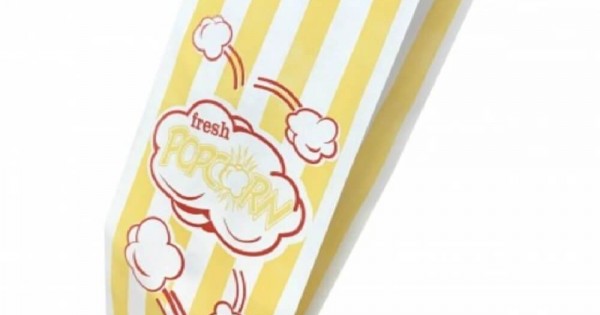 Pungi din Hartie Imprimate Galben pentru Popcorn, Dimensiune 12x8x27 cm ...