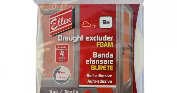 Banda din Burete ELLEN, 12x6 mm, Lungime 9 m, Alba, Banda Adeziva ...