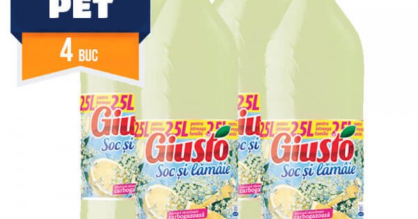 Bax 4 Sticle Suc de Soc si Lamaie Giusto, 2.5 L, PET, Suc Lamaie si Soc ...