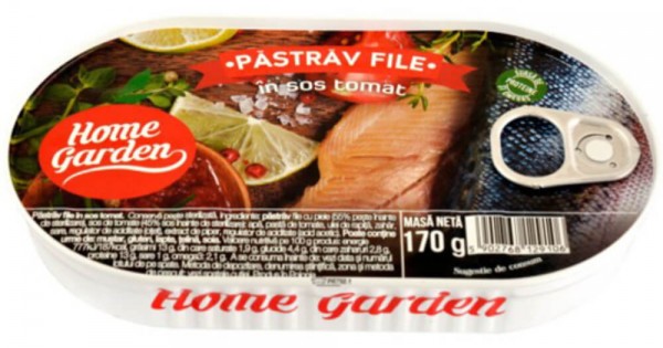 Pastrav File in Sos Tomat, Home Garden, 170 g, Conserva de Pastrav File ...