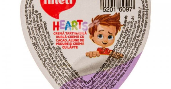 Crema de Ciocolata Fineti Bicolor Hearts, 19 g, 24 Buc/Bax, Aroma Alune ...