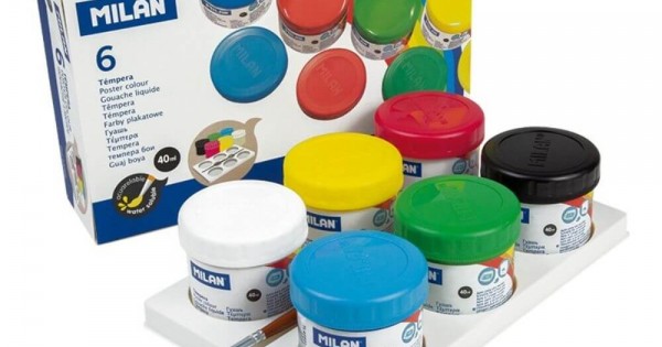 Set 6 Vopsele Tempera MILAN, 40 ml/tub, 6 Culori, cu Pensula, Tempera ...