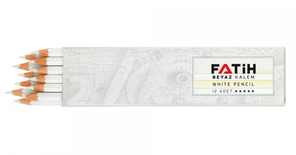 Set 12 Creioane Albe pentru Textile FATIH, Corp din Lemn si Mina Alba ...