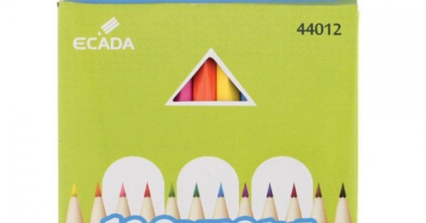 Set 12 Creioane Color ECADA Mici, Corp din Lemn Hexagonal, 12 Culori ...