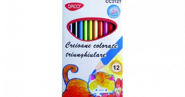 Set 12 Creioane Color DACO, Ascutitoare Inclusa, Corp din Lemn ...