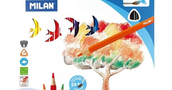 Set 24 Creioane Color Acuarela MILAN, 24 Culori, Corp din Lemn ...