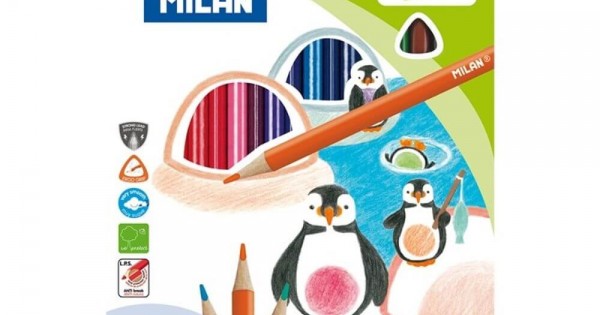 Set 18 Creioane Color MILAN, 18 Culori, Corp Triunghiular din Lemn ...