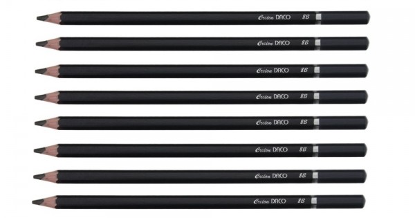 Set 12 Creioane DACO, Negre, din Lemn Hexagonal, Mina 8B, Creion 8B ...