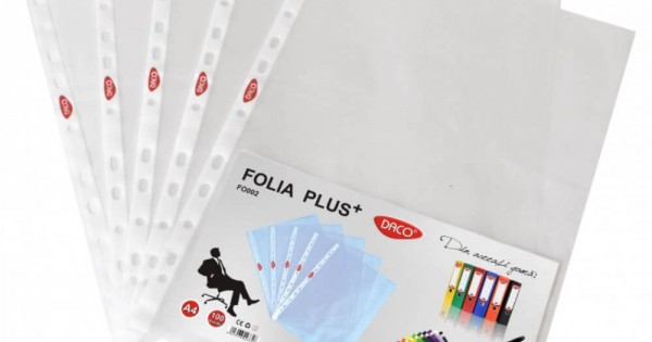 Set 100 Folii Protectie Documente A4 DACO Plus, Margine Multiperforata ...