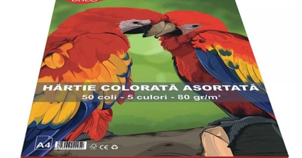 Hartie Colorata Asortata DACO A4, 80 g/m², 50 Coli/Top, 5 Culori, Top ...