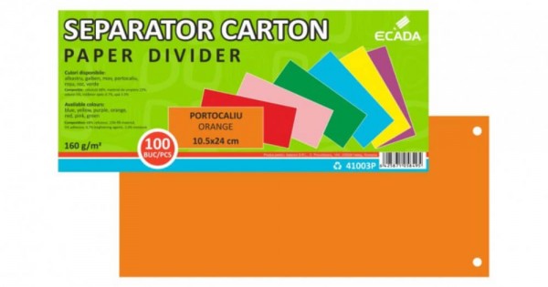 Set 100 Separatoare Carton Ecada pentru Documente, 10.5x24 cm, 160 g/m² ...