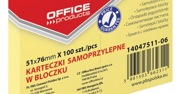 Notite Adezive OFFICE Products, 51x76 mm, 100 File/Set, 70 g/m² ...