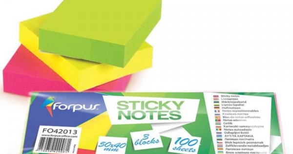 Notite Adezive FORPUS, 50x40 mm, 100 File, 3 Culori Neon, Notes-uri ...