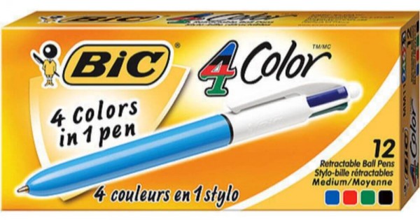 Set 12 Pixuri BIC 4 Colors, Varf 1 mm, Corp plastic, Pixuri 4 Color BIC ...