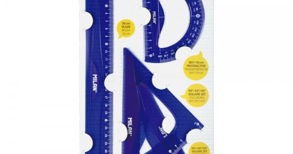 Set Geometrie Milan: Liniar 30 cm, Echer 13 si 17 cm, Raportor 10 cm ...