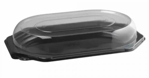 Set 100 Platouri Ovale cu Capac, 43x28x3.2 cm, Negre, Polipropilena ...