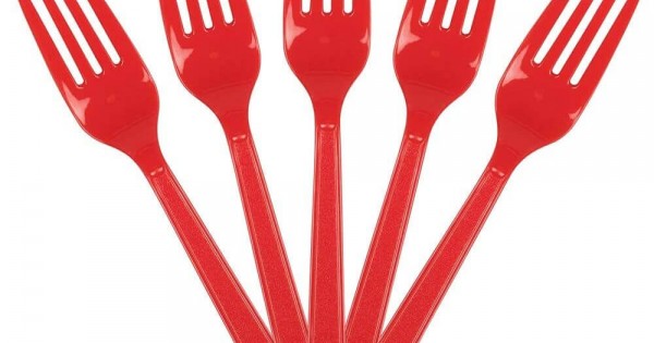 Furculite Plastic OTI Dopla, 20 Buc/Set,16.5 cm, Rosu, Furculite Rosii ...