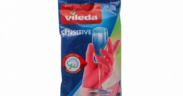 Manusi Menaj Vileda Sensitive, S, Roz, 1 Pereche, din Latex, Manusi ...