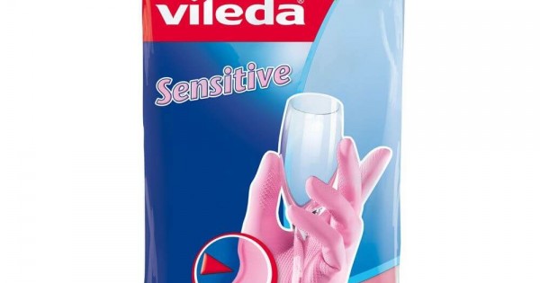 Manusi Menaj Vileda Sensitive, L, Roz, 1 Pereche, din Latex, Manusi ...