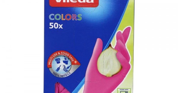 Set 50 Manusi de Menaj Vileda Colors, S si M, Nitril, Set Manusi din ...