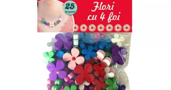 Margele Lemn DACO, Model Flori cu 4 Foi, 25 g, Multicolor, Accesorii ...