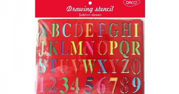 Sablon Desen Litere si Cifre DACO, 25x20 cm, Trasarea Literelor si ...