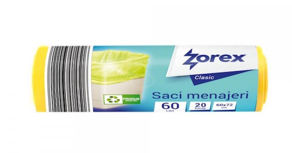 Saci Menajeri Zorex Clasic, 60L, 60x72 cm, 20 Buc/Rola, Culoare Galbena ...