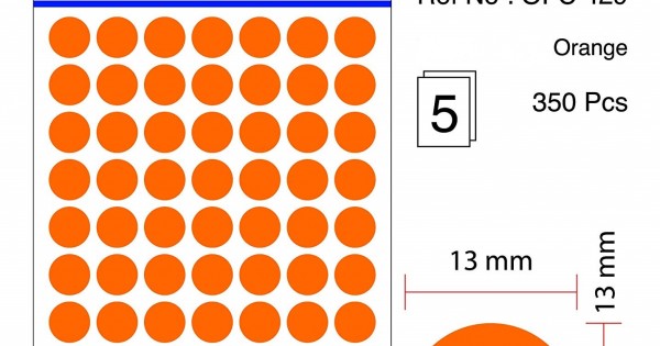 Etichete autoadezive color, D13 mm, 350 buc/set, TANEX - orange