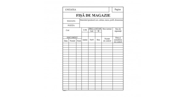 Cauti Fisa de Magazie A5? Comanda Acum!